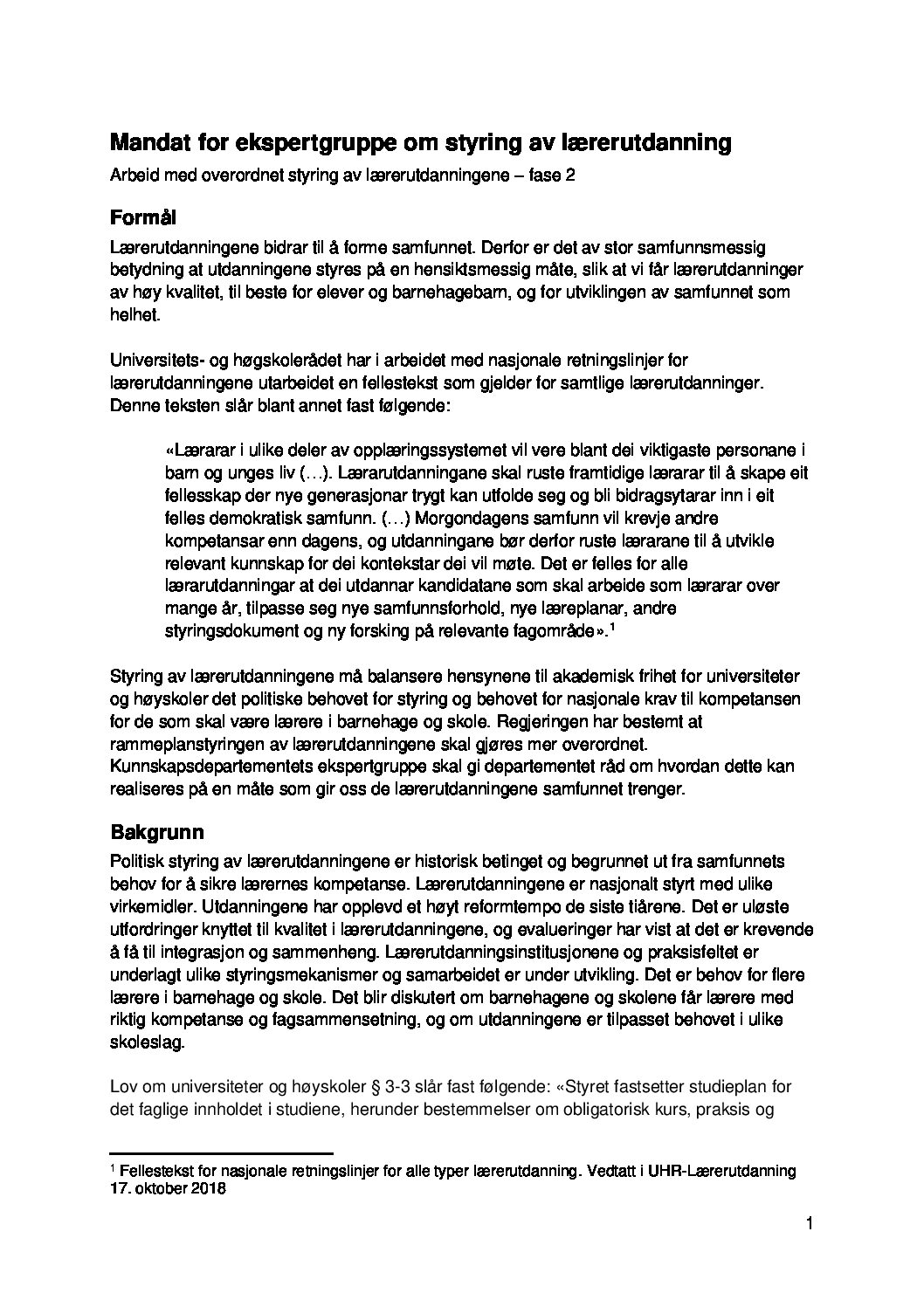 Mandat-for-ekspertgruppe-om-styring-av-laererutdanning – Arbeid med mer ...