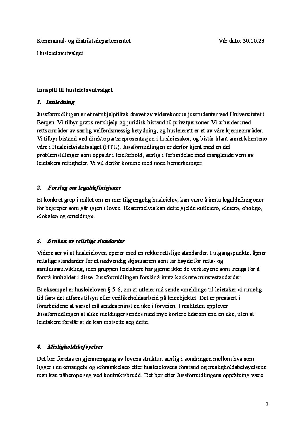 Innspill-til-husleielovutvalget – Husleielovutvalget Innspill-til-husleielovutvalget – Husleielovutvalget